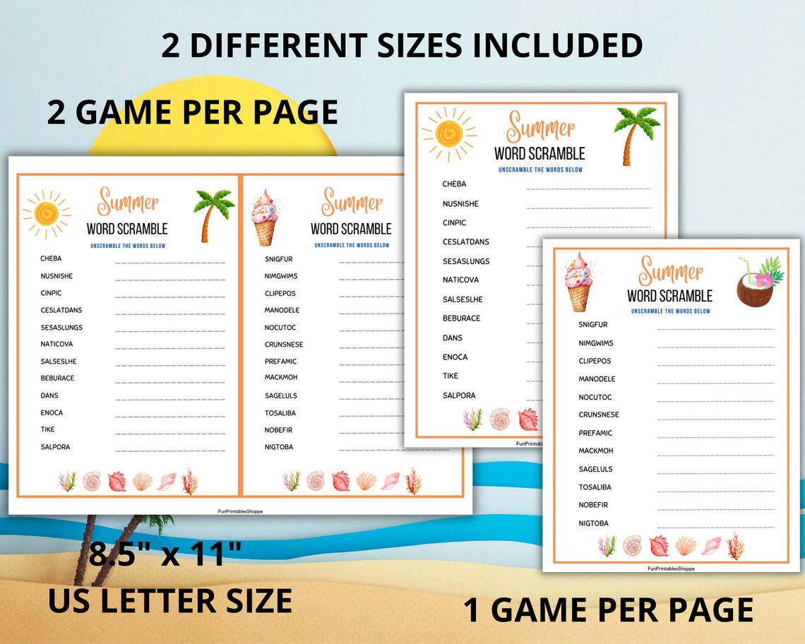 Summer Word Scramble,summertime Games,summer Party Games,summer ...