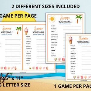 Summer Word Scramble,summertime Games,summer Party Games,summer ...