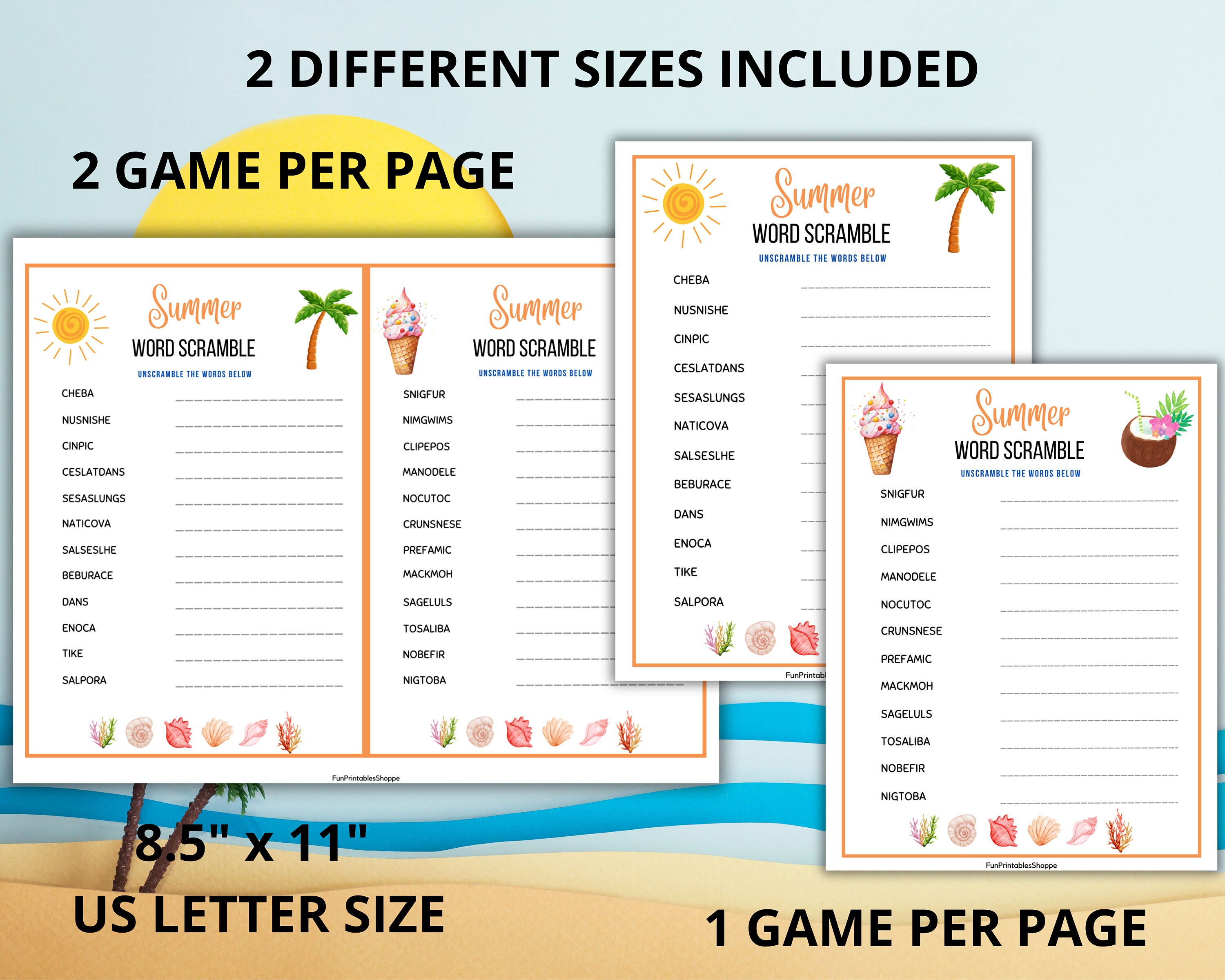 Summer Word Scramble,summertime Games,summer Party Games,summer ...