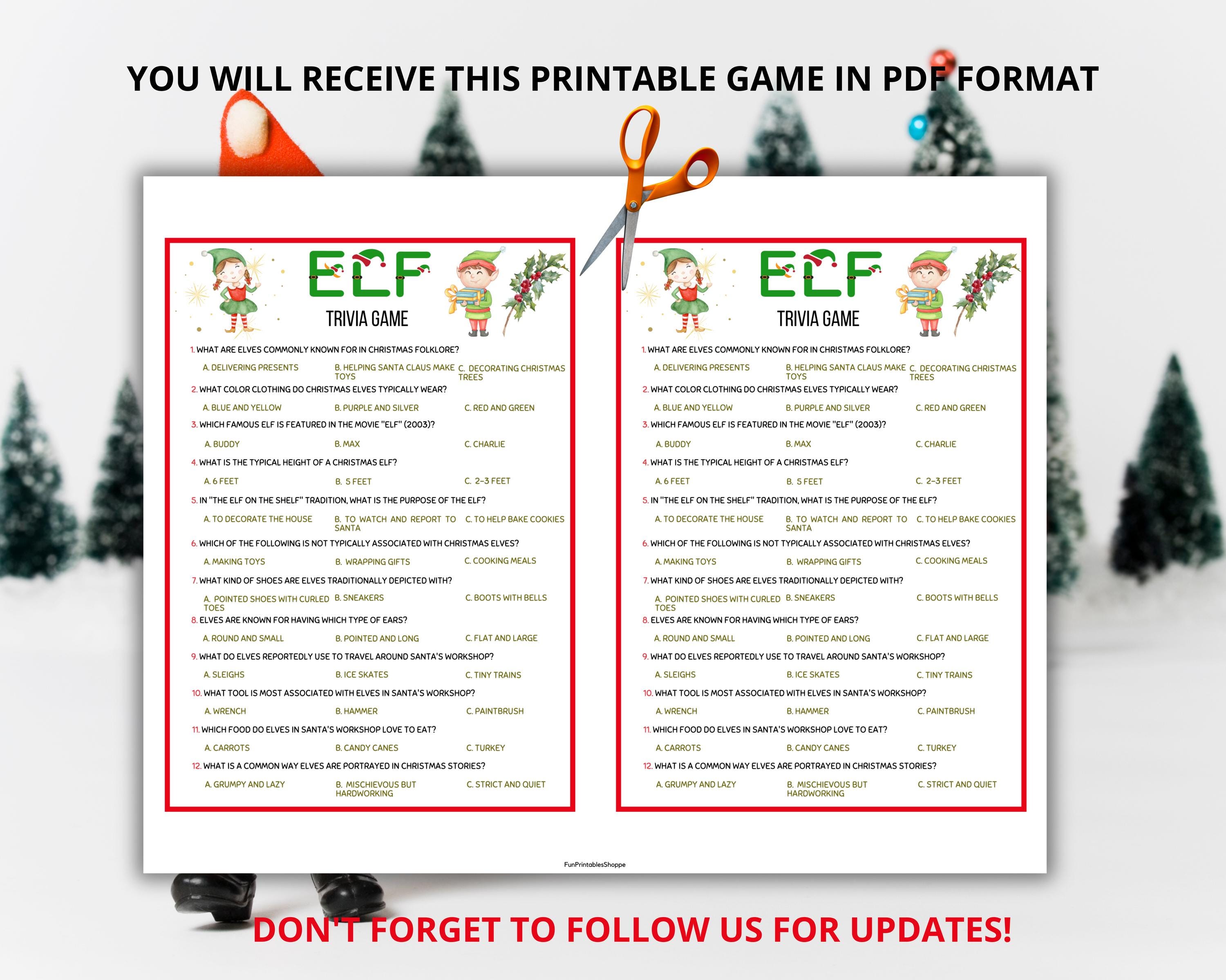 Elf Trivia,elf Quiz Game,elf Movie Game,christmas Quiz,christmas Trivia ...