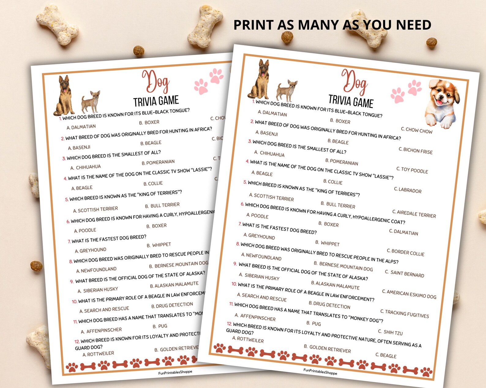 Dog Trivia Game,pets Trivia Game,animal Trivia,dog Party Game,pets ...