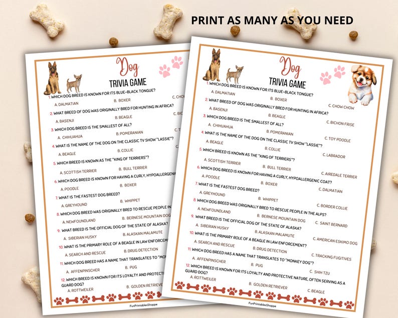 Dog Trivia Game,pets Trivia Game,animal Trivia,dog Party Game,pets ...