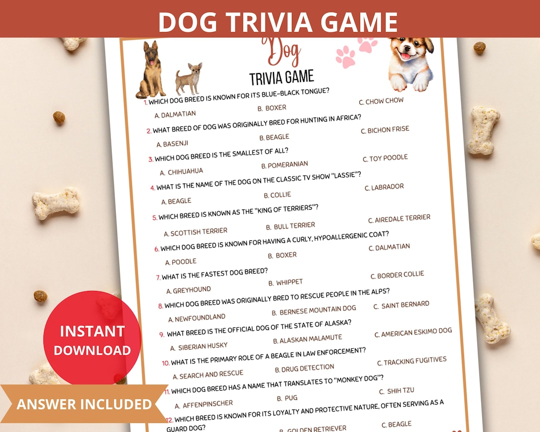 Dog Trivia Game,pets Trivia Game,animal Trivia,dog Party Game,pets ...