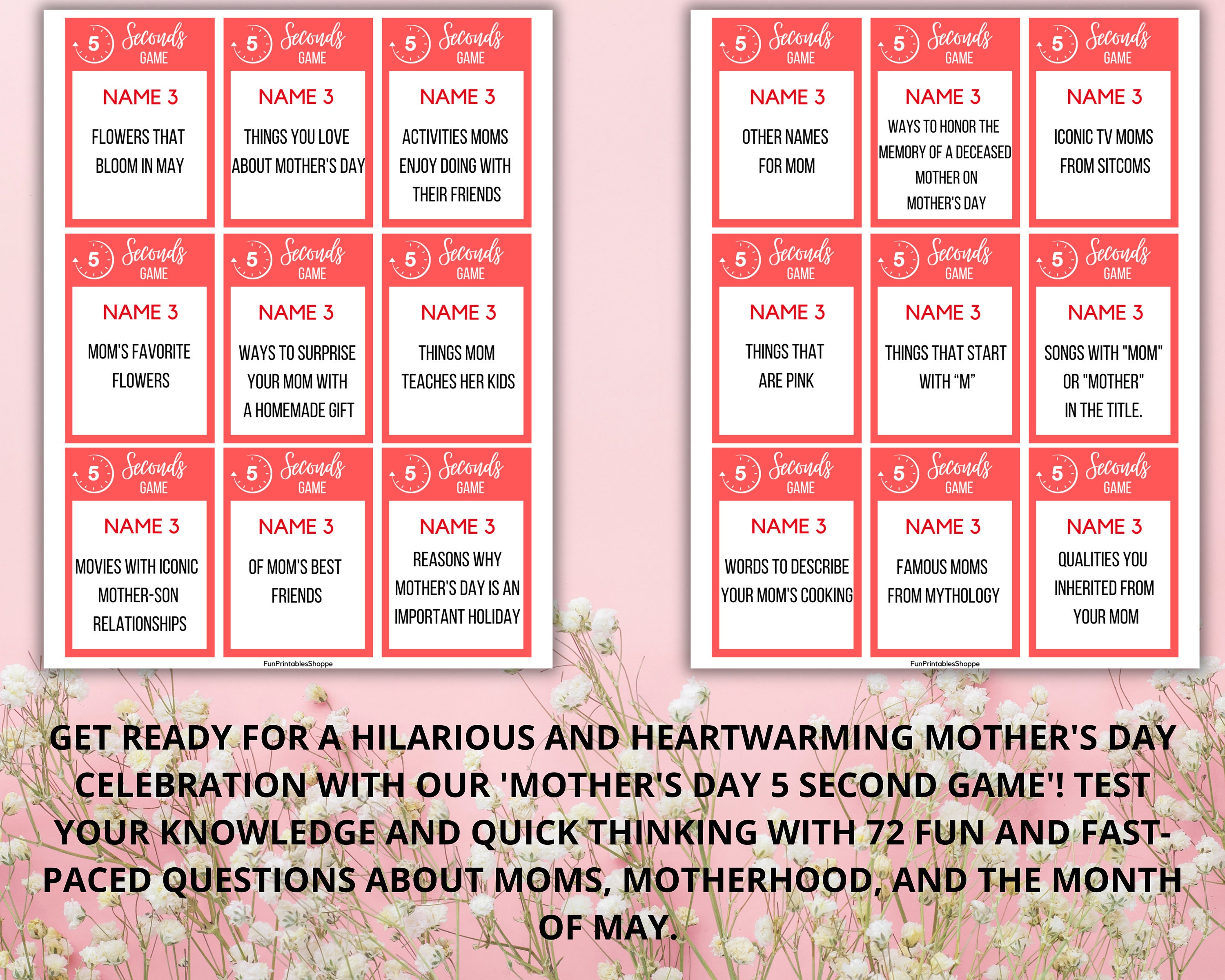 Mother's Day 5 Second Game,adults,mothers Day Activities,mother's Day ...