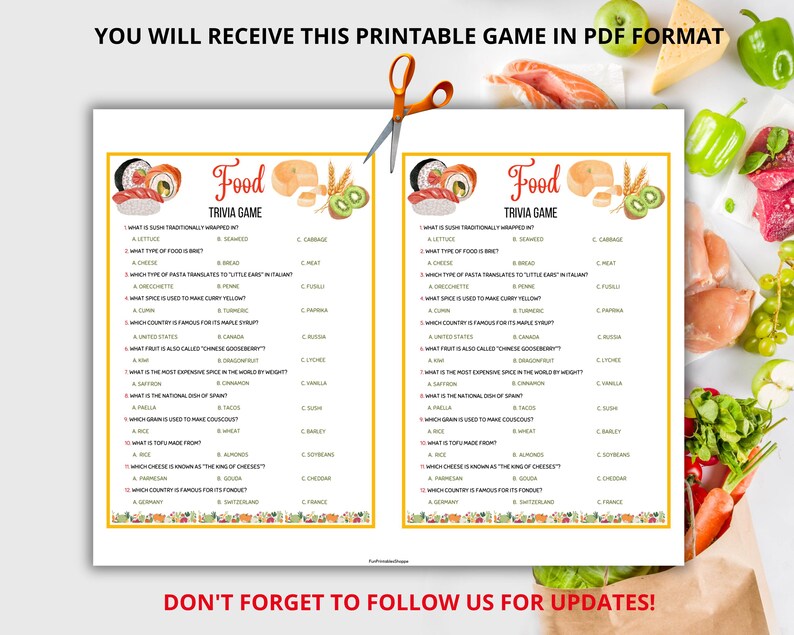 Food Trivia Game,culinary Trivia Game,food Quiz Print,family Food ...