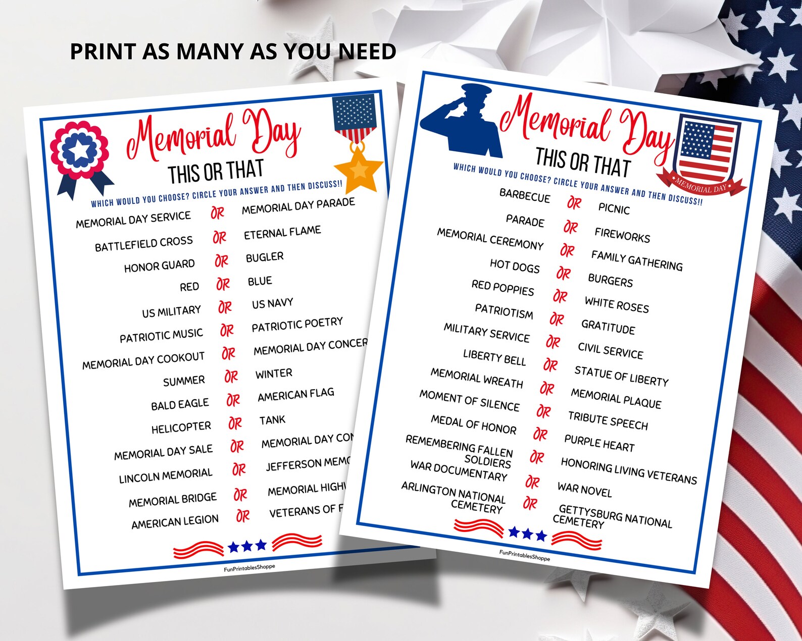 Memorial Day This or That,memorial Day Trivia,patriotic Game,memorial ...