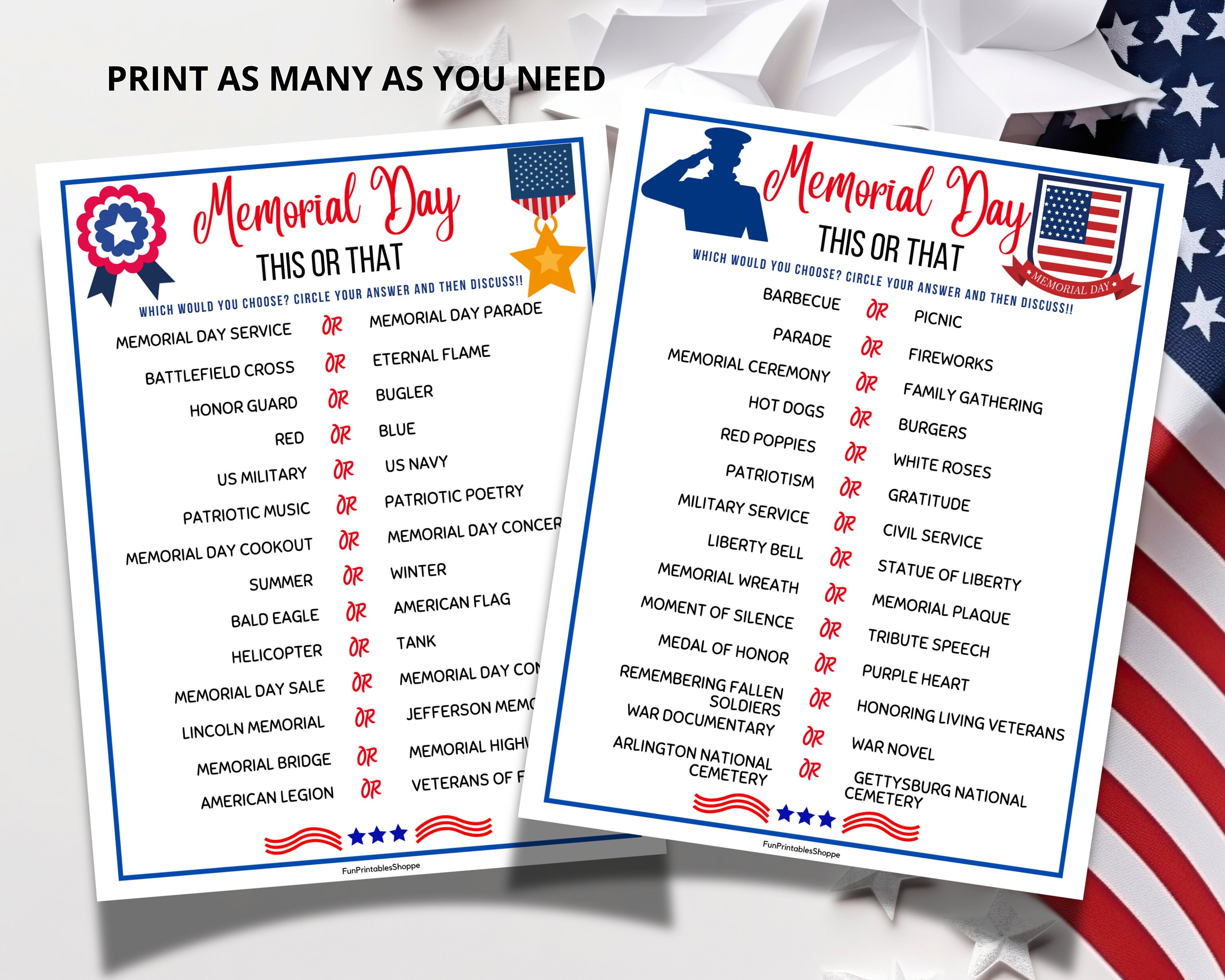 Memorial Day This or That,memorial Day Trivia,patriotic Game,memorial ...
