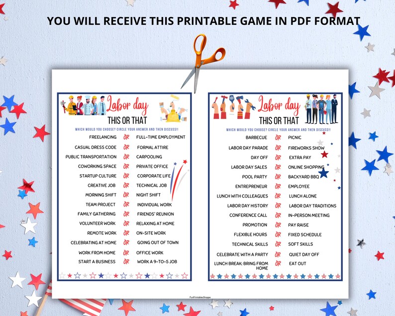 Labor Day This or That,labor Day Party Games,labor Day Activity,labor ...