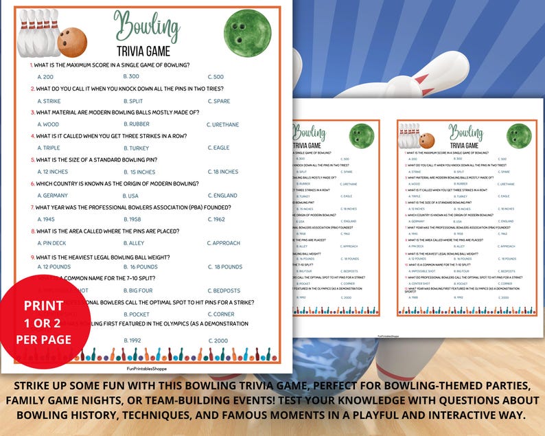 Bowling Trivia Game,sports Trivia,bowling Party,sports Quiz,bowling ...