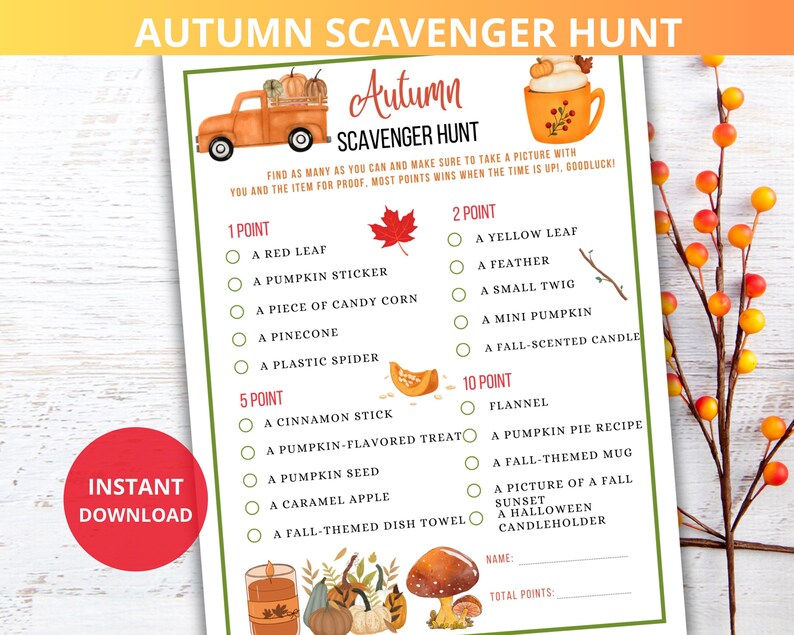 Fall Scavenger Hunt,fall Treasure Hunt,season Scavenger Hunt,fall Party ...