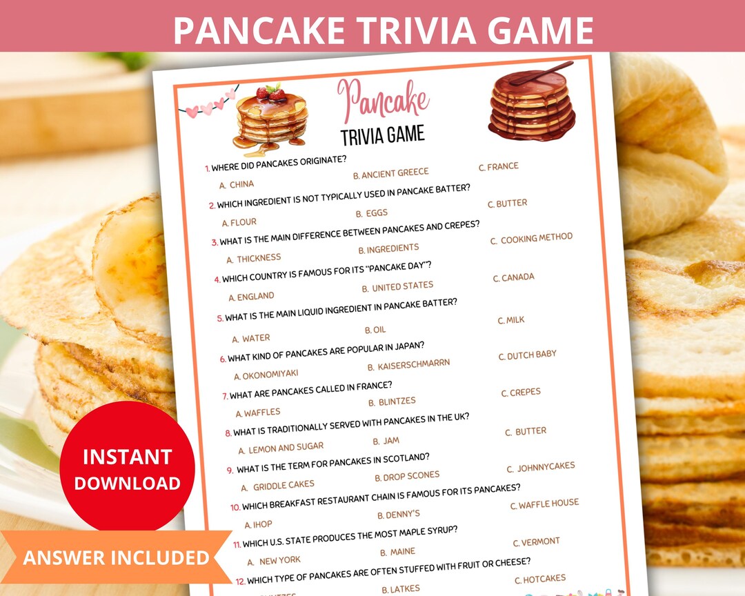 Pancake Trivia Game,pancake Day Game,pancake Quiz,pancake Party Games ...