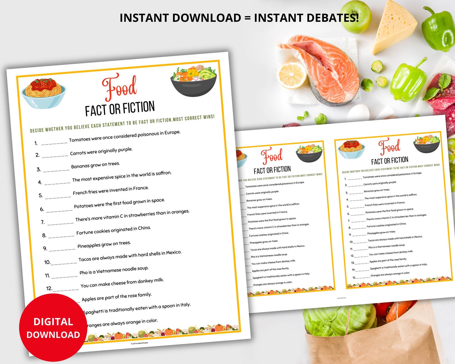 Food Fact or Fiction,food Trivia Game,food Quiz,food True or False ...