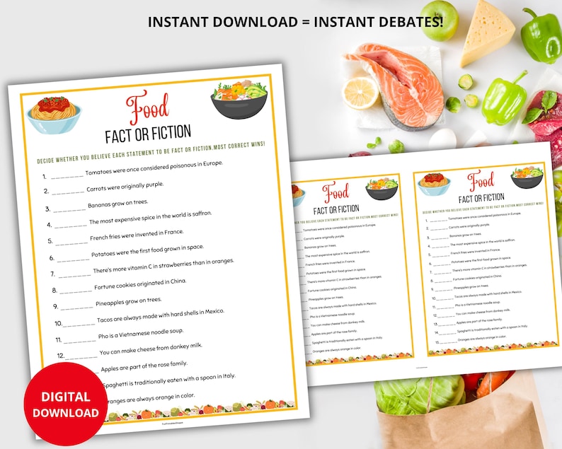 Food Fact or Fiction,food Trivia Game,food Quiz,food True or False ...