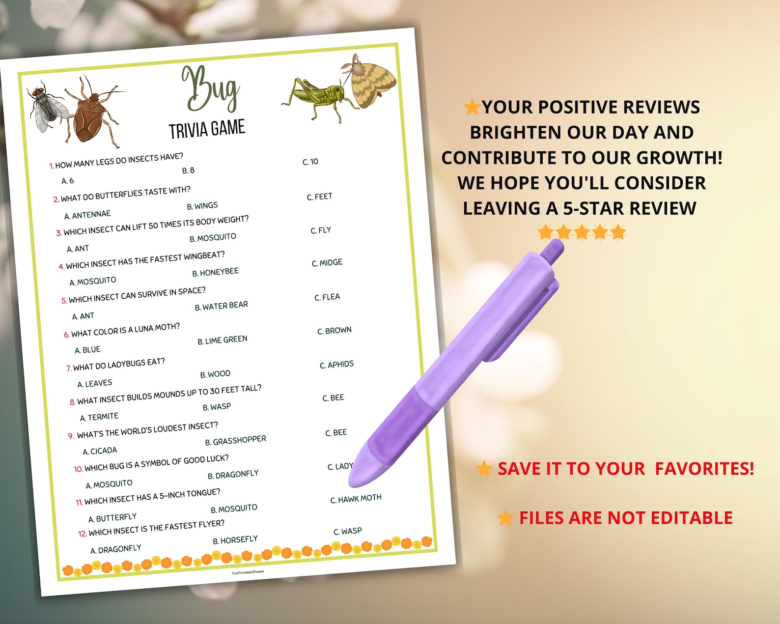 Bug Trivia Game,insect Trivia,insect Quiz,nature Trivia,animal Nature ...