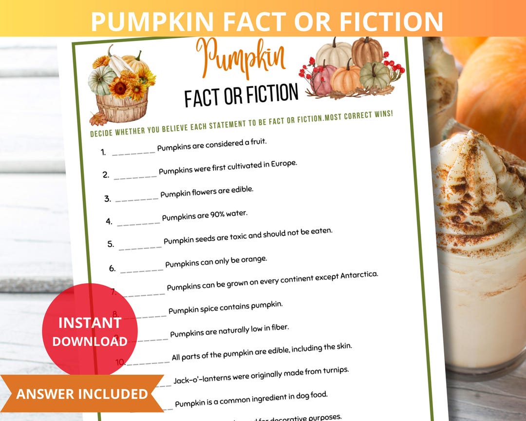 Pumpkin Trivia,pumpkin Fact or Fiction,fall Party Games,true or False ...