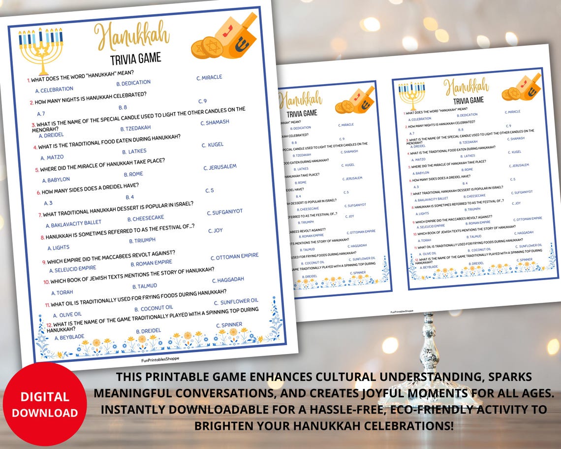 Hanukkah Trivia Game,jewish Trivia,hanukkah Printable Trivia,holiday ...