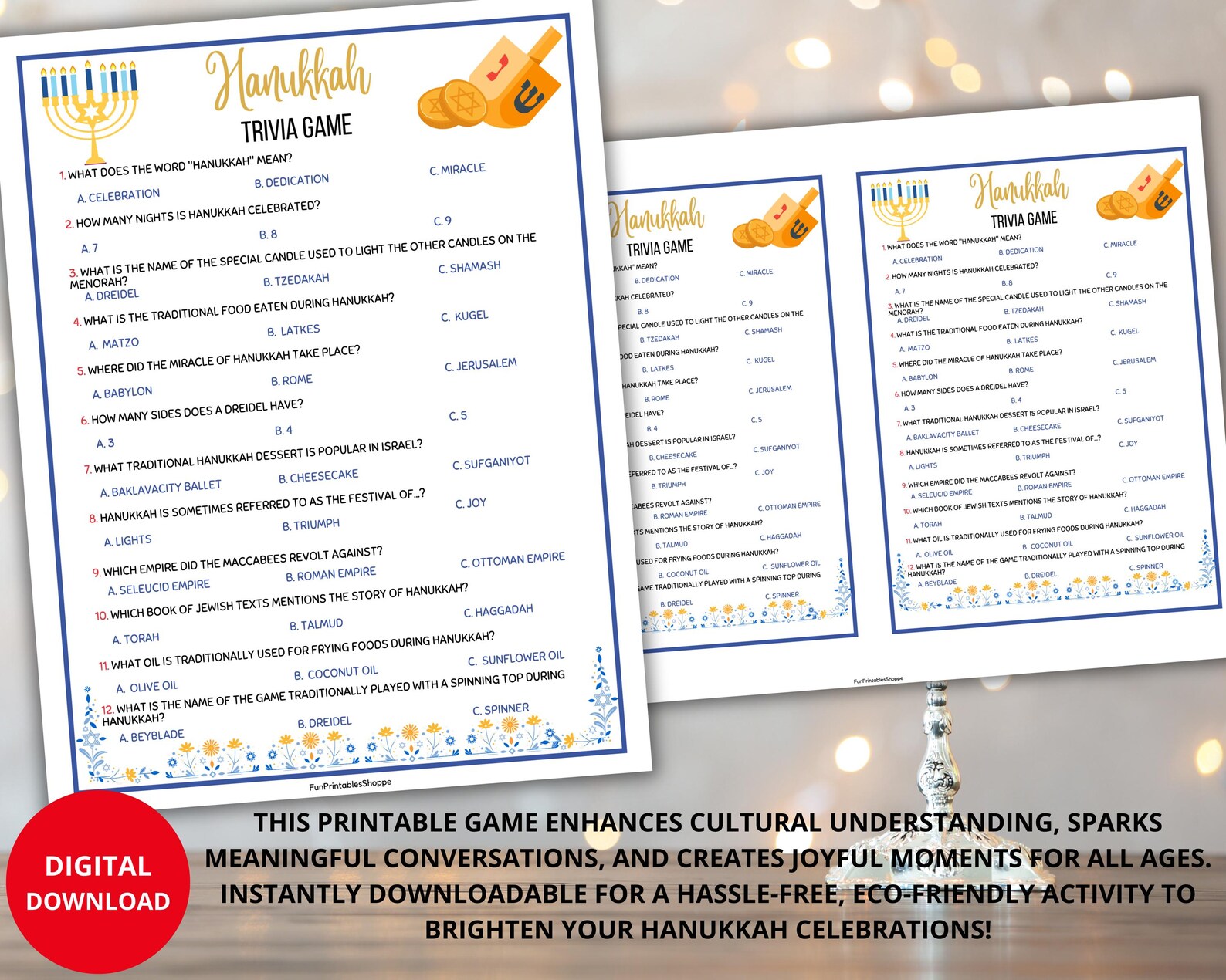 Hanukkah Trivia Game,jewish Trivia,hanukkah Printable Trivia,holiday ...