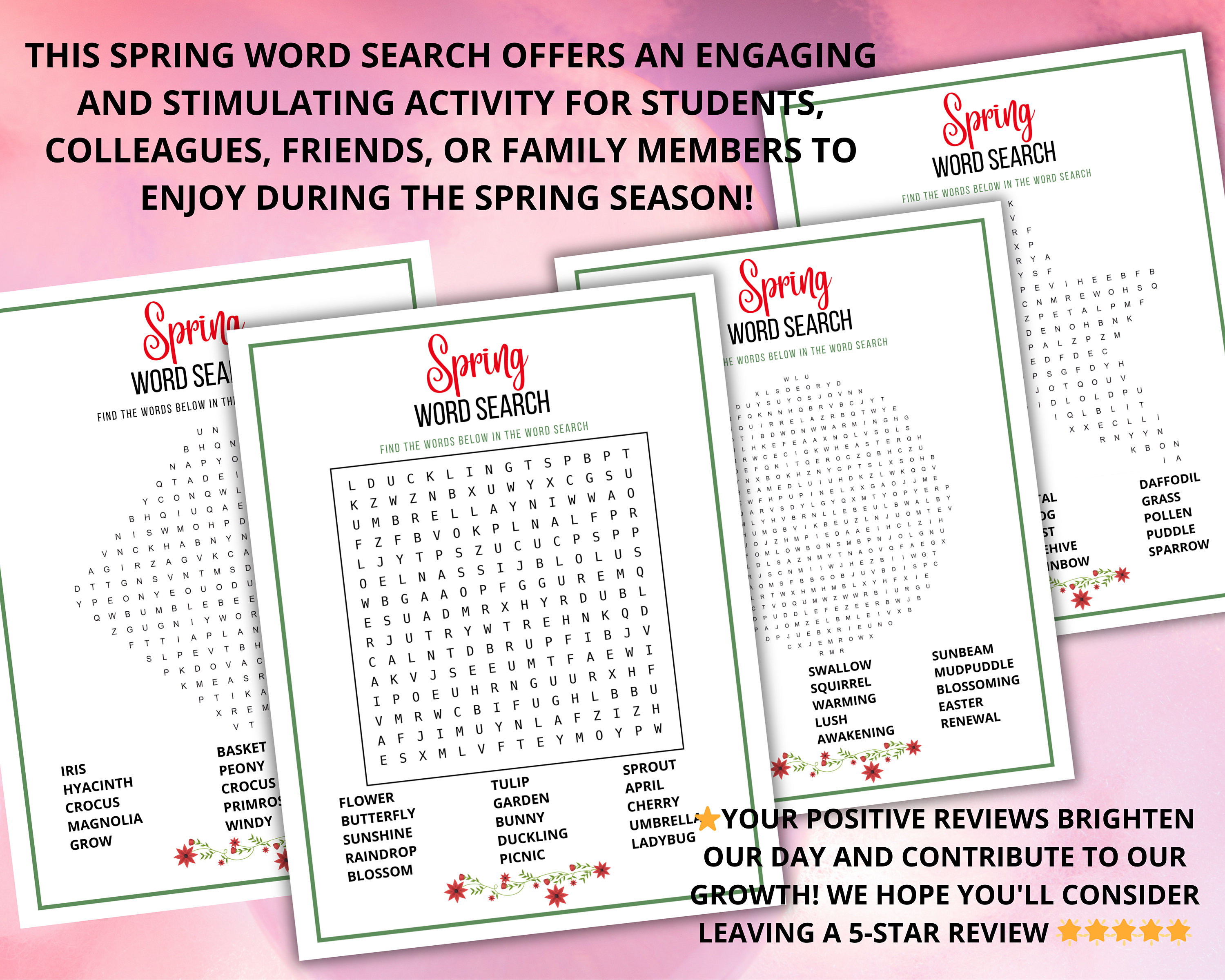 Spring Word Search, Springtime Printable Games, Spring Activities, Word ...