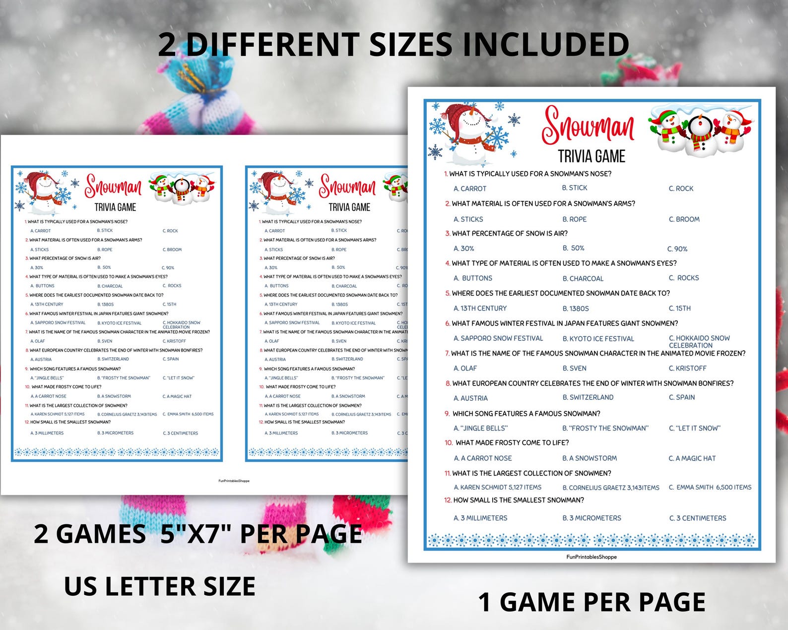 Winter Trivia Game,snowman Trivia,winter Quiz,snow Questions,winter ...