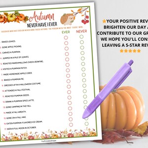 Autumn Never or Ever,fall Never Have I Ever,autumn Party Game,fall ...