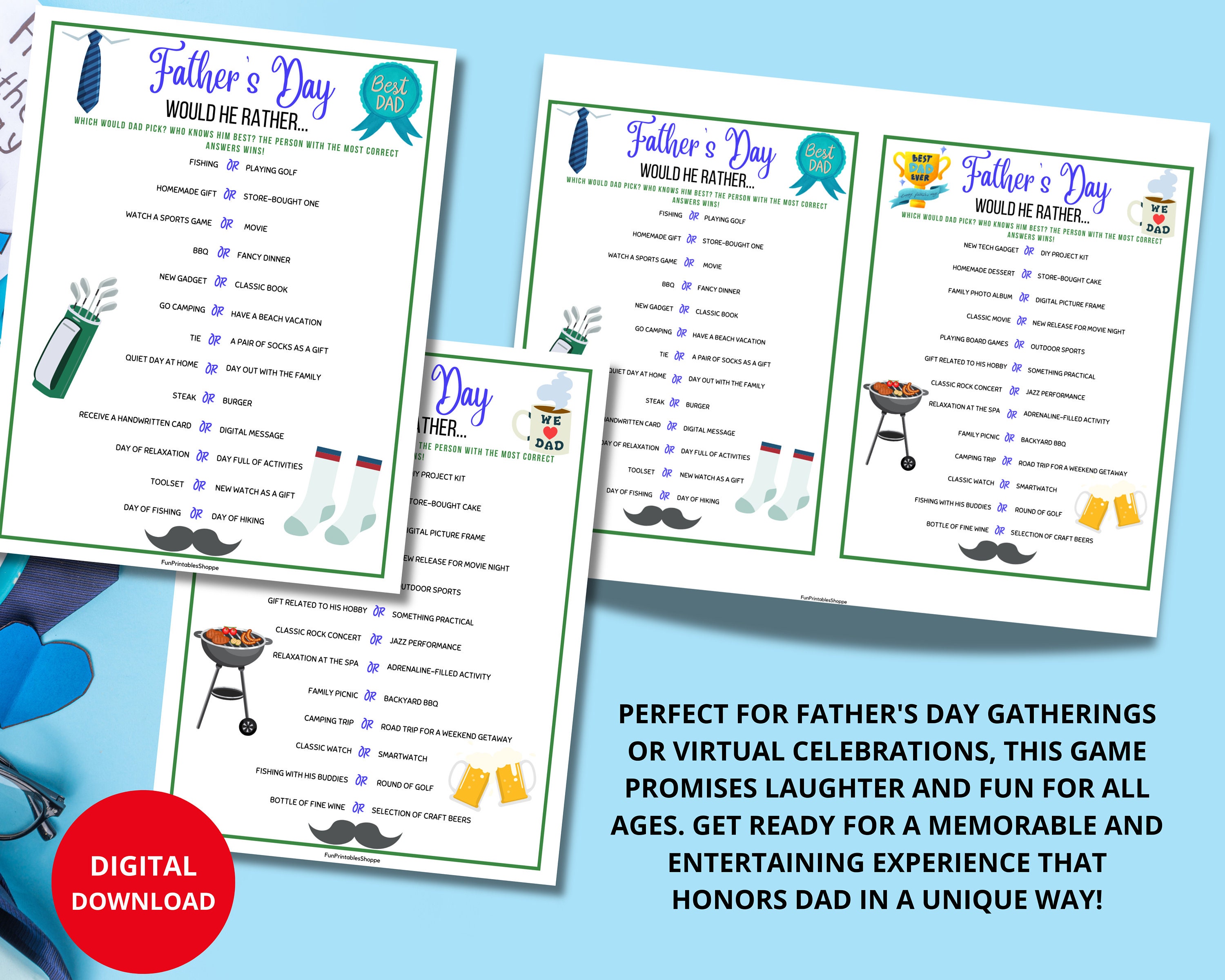 Father's Day Would He Rather,father's Day Games,daddy Game,game for Dad ...
