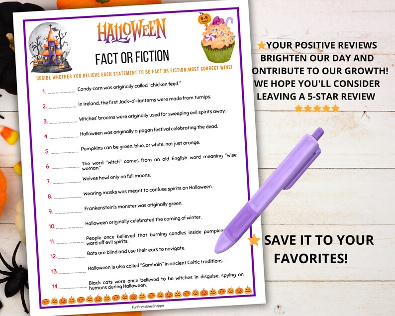 Halloween Fact or Fiction,halloween True or False,halloween Party Game ...