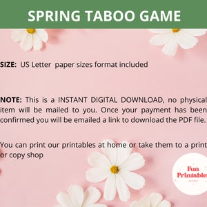 Spring Taboo Game, Spring Printable Game for Family,springtime Game ...