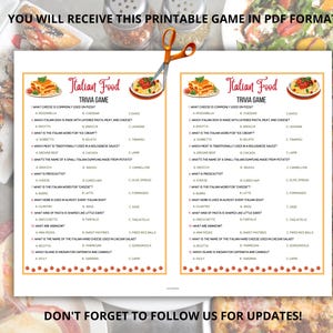 Italian Food Trivia Game,italian Food Quiz,pasta Party Trivia Game ...
