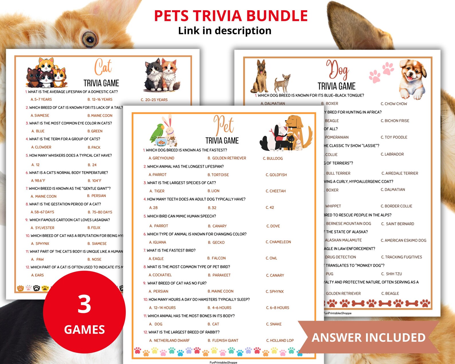 Dog Trivia Game,pets Trivia Game,animal Trivia,dog Party Game,pets ...