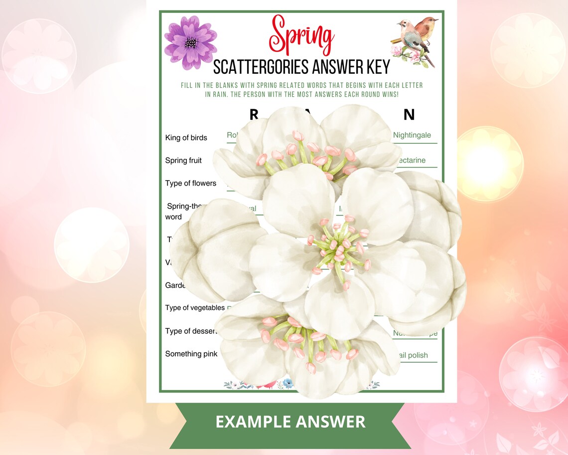 Spring Scattergories,spring Games, Springtime Games,easter Party Games ...