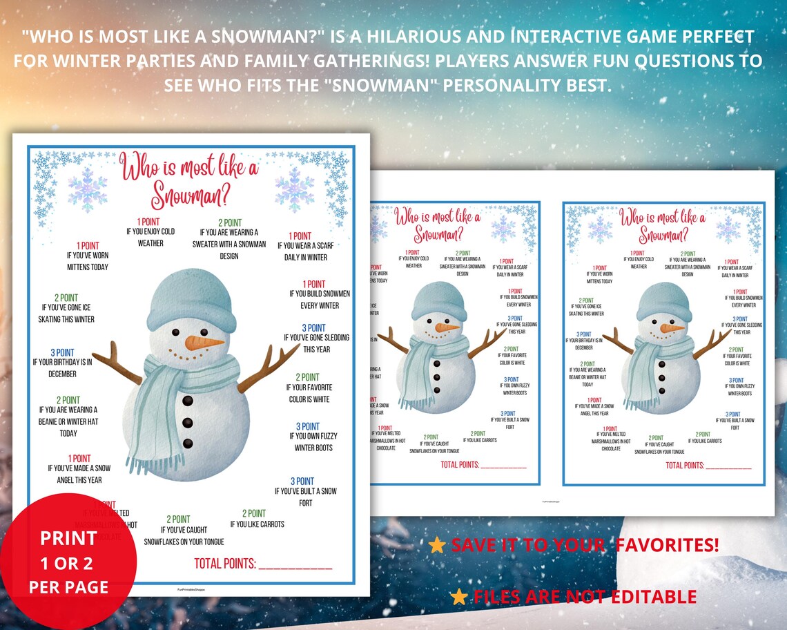 Who is Most Like a Snowman,snowday Trivia Game,who is Most Like Frosty ...