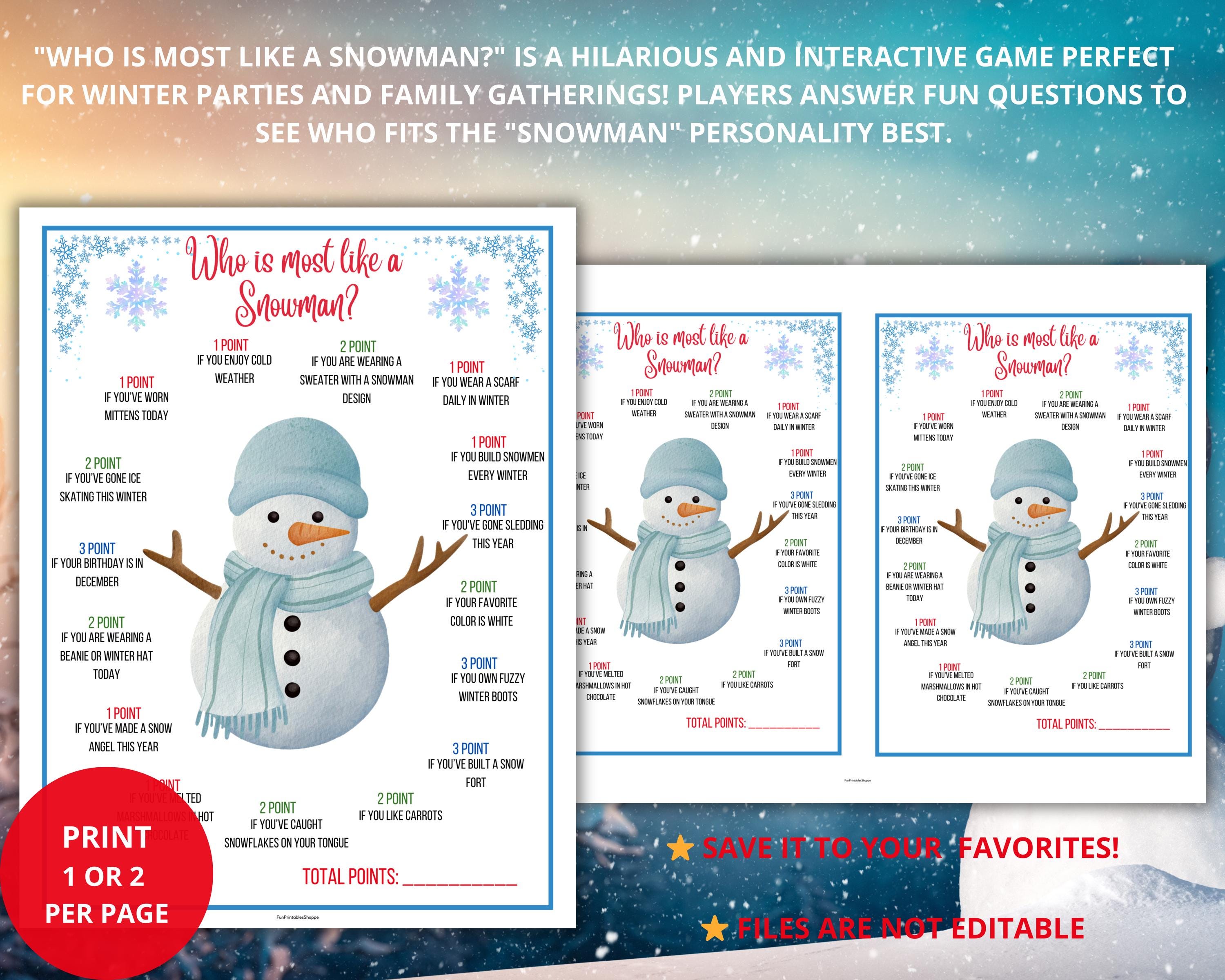 Who is Most Like a Snowman,snowday Trivia Game,who is Most Like Frosty ...