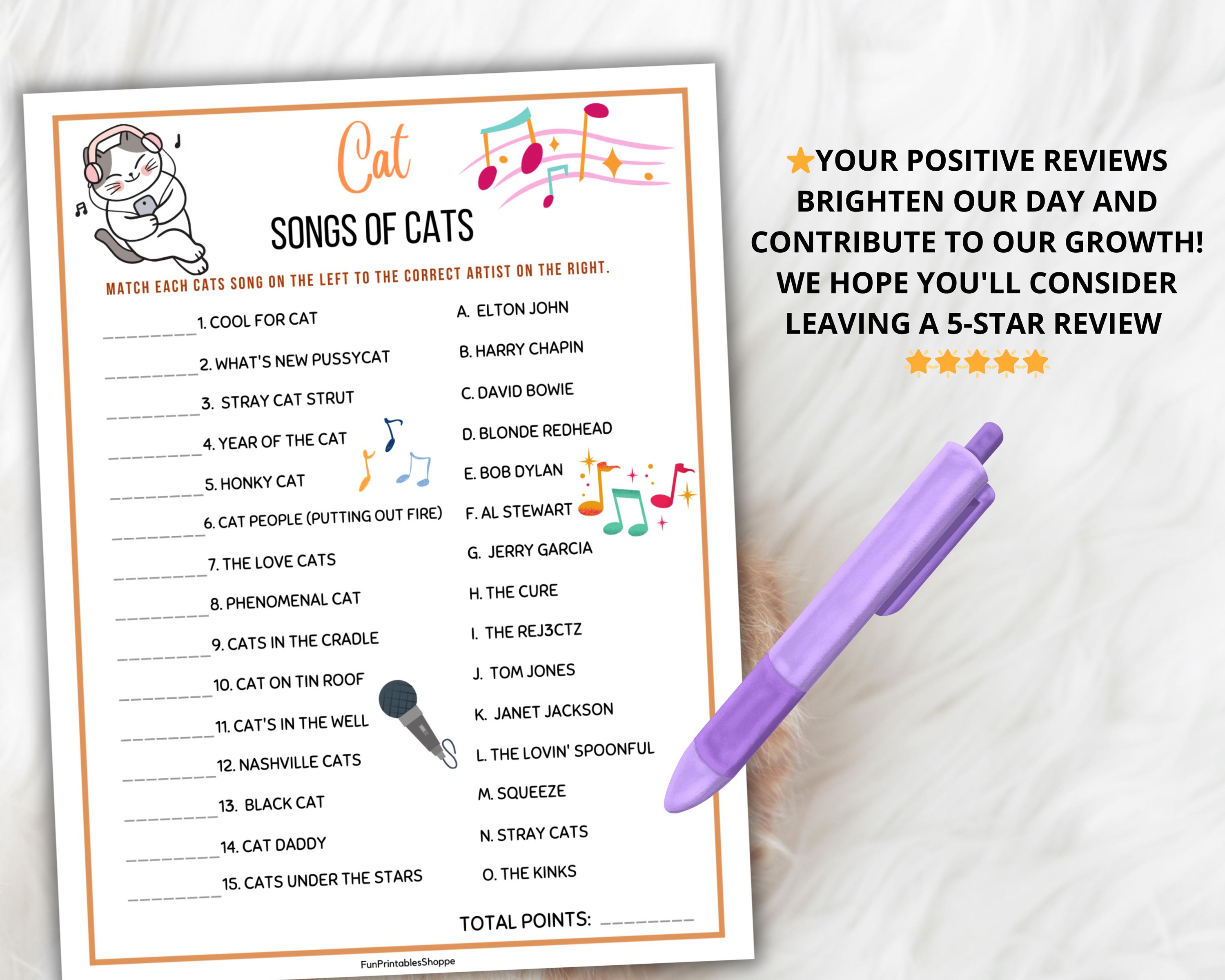 Songs of Cats Matching Game,cats Trivia,cats Song Match,pets Music Quiz ...