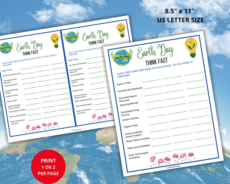 Earth Day Think Fast Game,think Fast Game,spring Activity,earth Day for ...