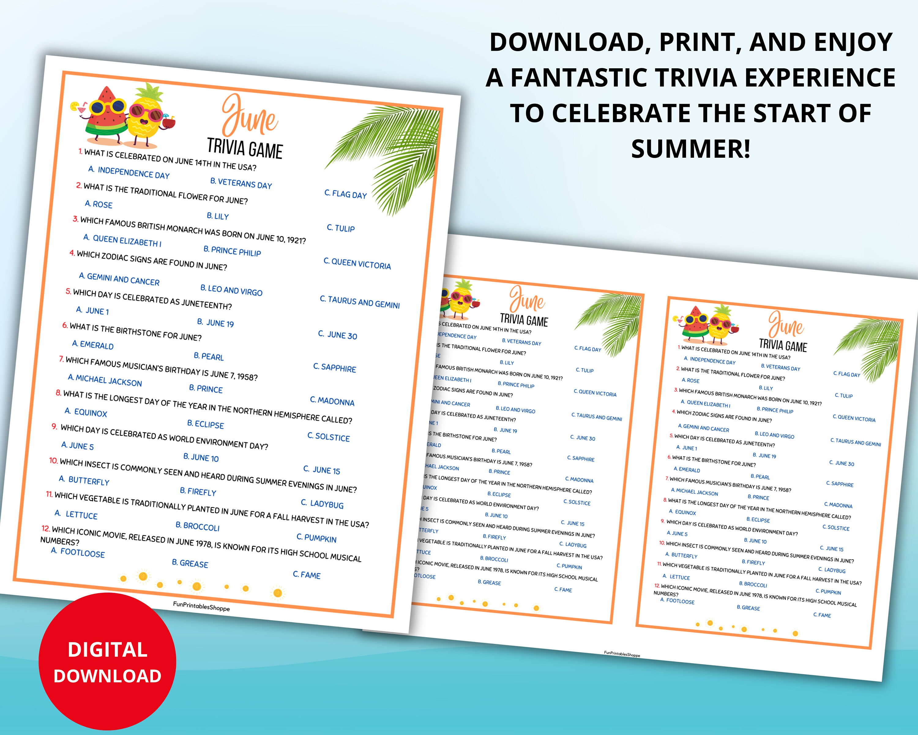 June Trivia Game,summer Trivia Quiz,summer Party Games,summer Trivia ...