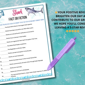 Shark Fact or Fiction,shark Trivia Game,summertime Game,beach Games ...