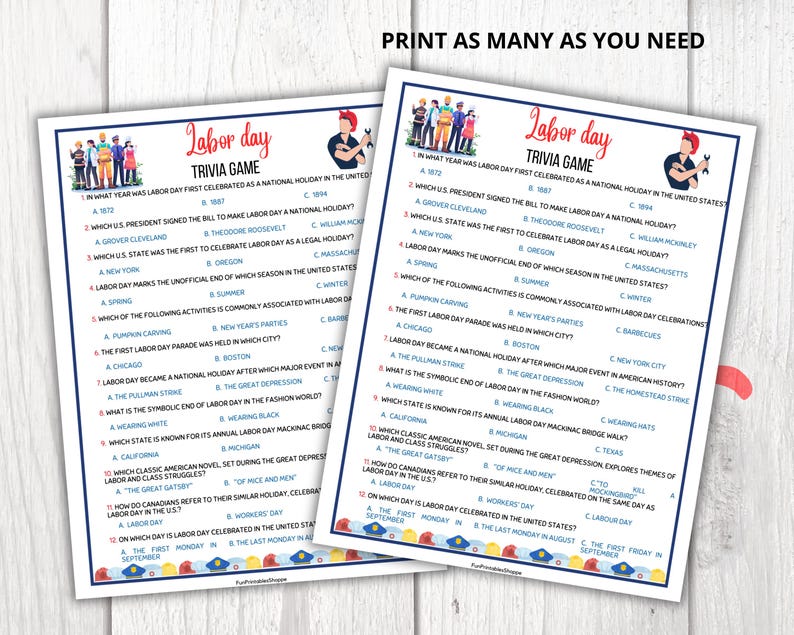 Labor Day Trivia,labor Day Party Games,labor Day Activity,family ...