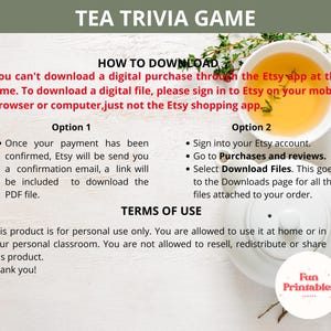 Tea Trivia Game,tea Trivia Quiz,tea Question,tea Games Printable,drink ...