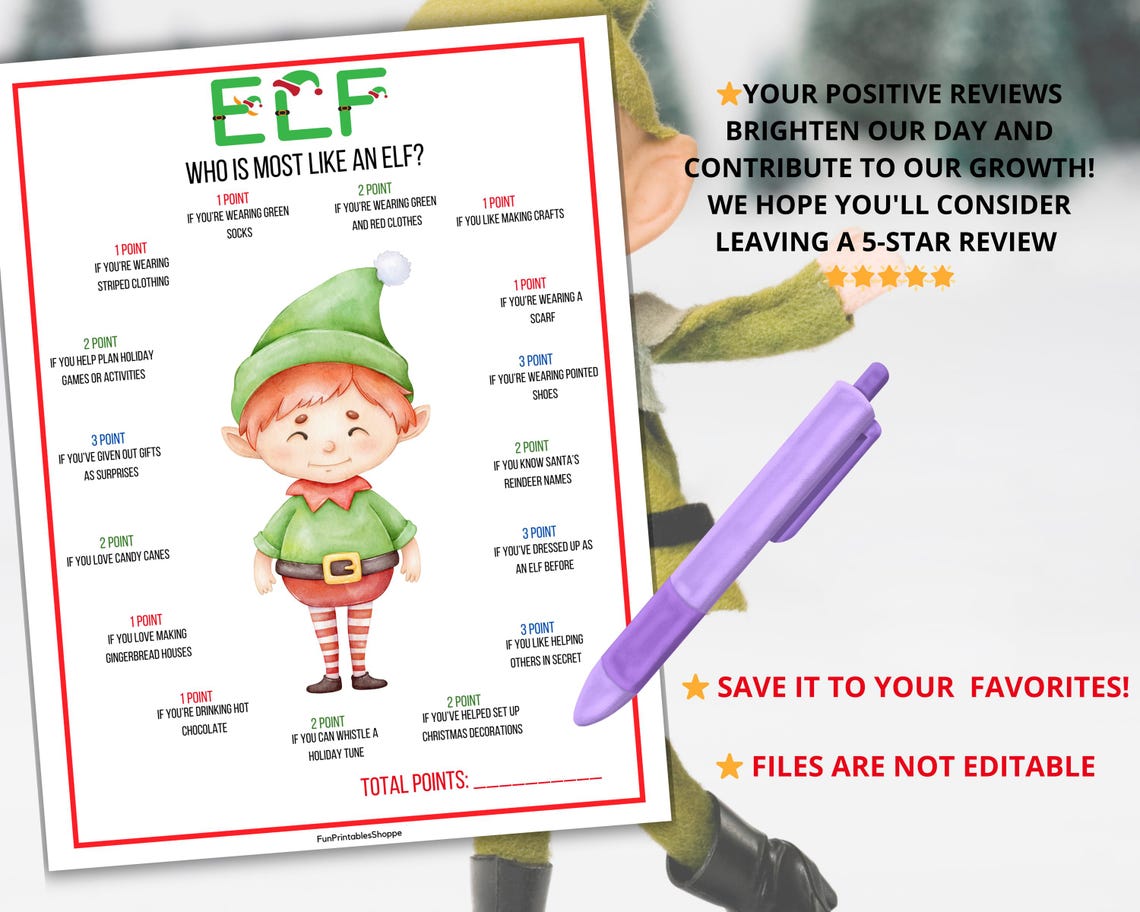 Who is Most Like an Elf,christmas Elf Game,mix and Mingle Game,family ...