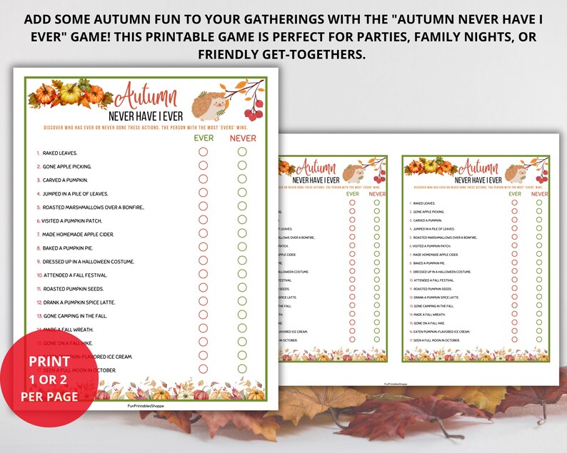 Autumn Never or Ever,fall Never Have I Ever,autumn Party Game,fall ...