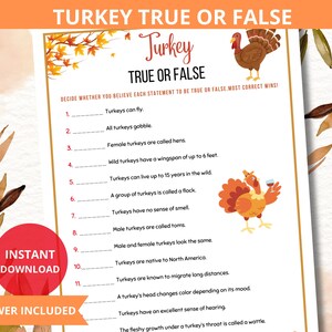 Turkey Day Quiz,thanksgiving Turkey Game,thanksgiving Fact or Fiction ...