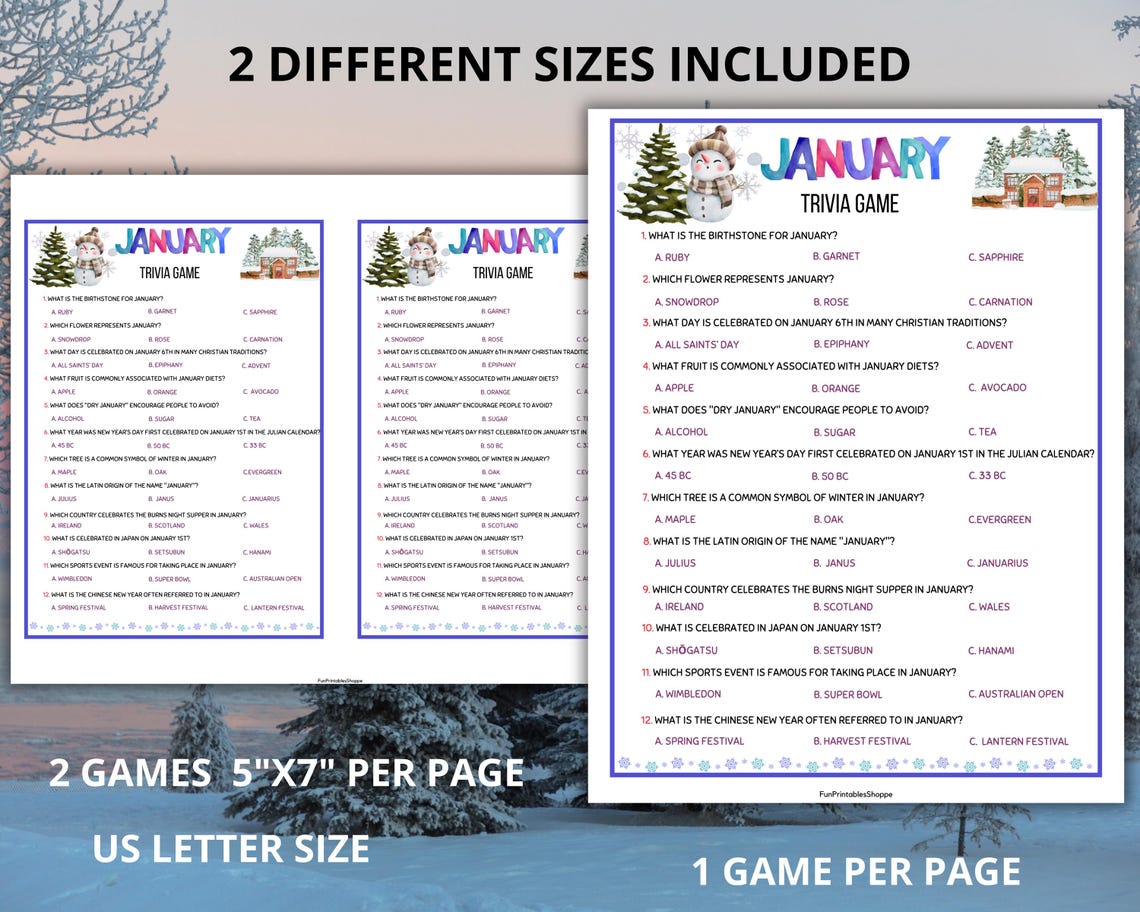 January Trivia Game,winter Trivia,month Trivia,january Quiz,holiday ...