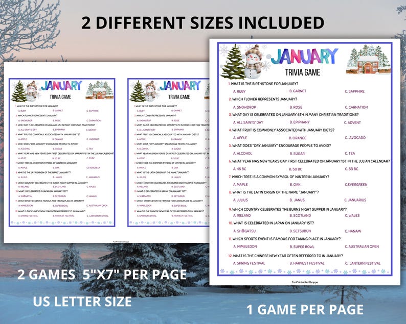 January Trivia Game,winter Trivia,month Trivia,january Quiz,holiday ...