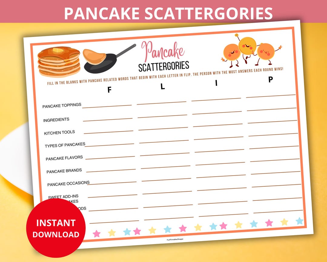 Pancake Scattergories,pancake Trivia Quiz,pancake Party Games,dessert ...