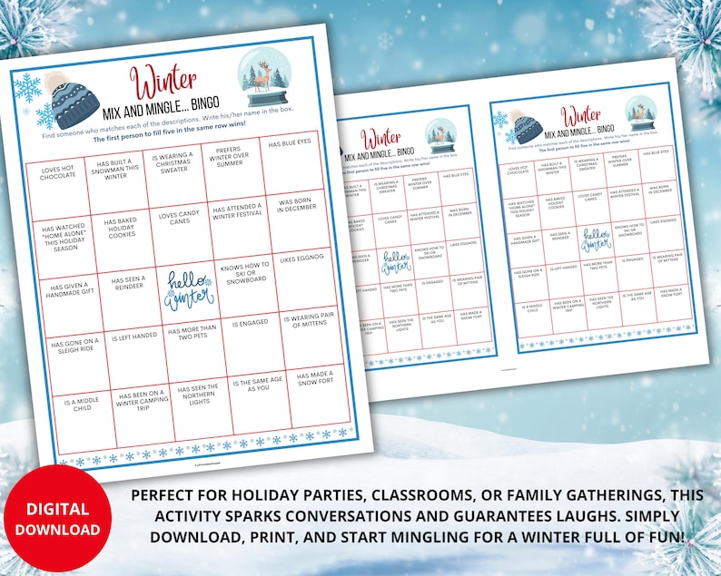 Winter Icebreaker Bingo, Mix and Mingle Icebreaker, Large Group Game ...