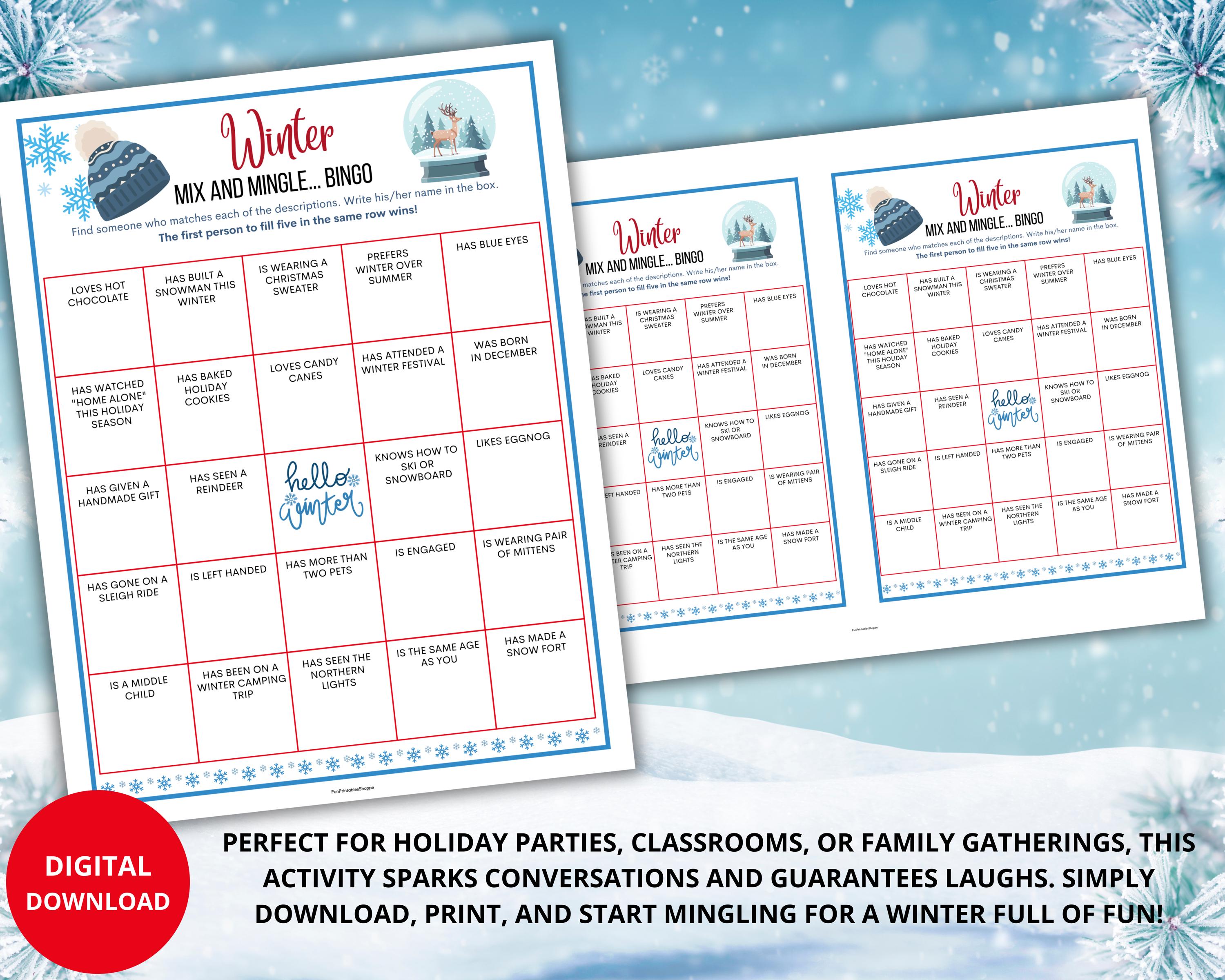 Winter Icebreaker Bingo, Mix and Mingle Icebreaker, Large Group Game ...