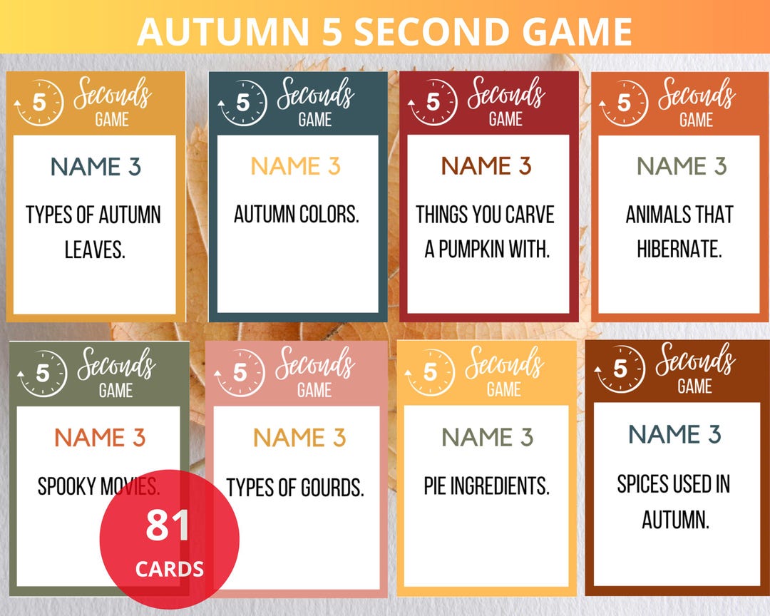 5 Second Autumn Game,5 Second Game Cards,friendsgiving Game,fall 5 ...