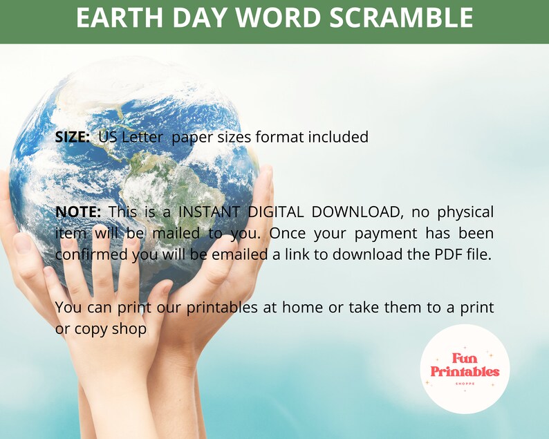 Earth Day Word Scramble Game, Earth Day Activity,spring Games ...