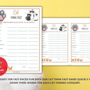 Cat Think Fast Game,cat Party Activity,cat Birthday Party,pets Game,cat Trivia,name 3,cat Party ...