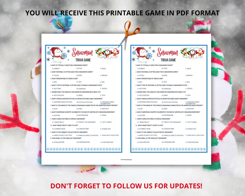 Winter Trivia Game,snowman Trivia,winter Quiz,snow Questions,winter ...